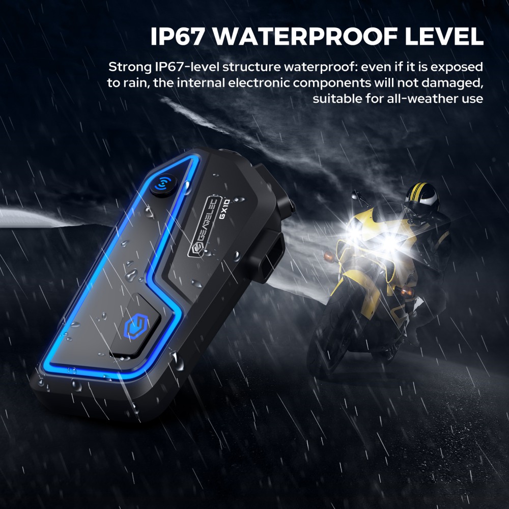 GEARELEC GX10 Motorcycle Helmet Intercom Headset For 10-Riders 2000M ...