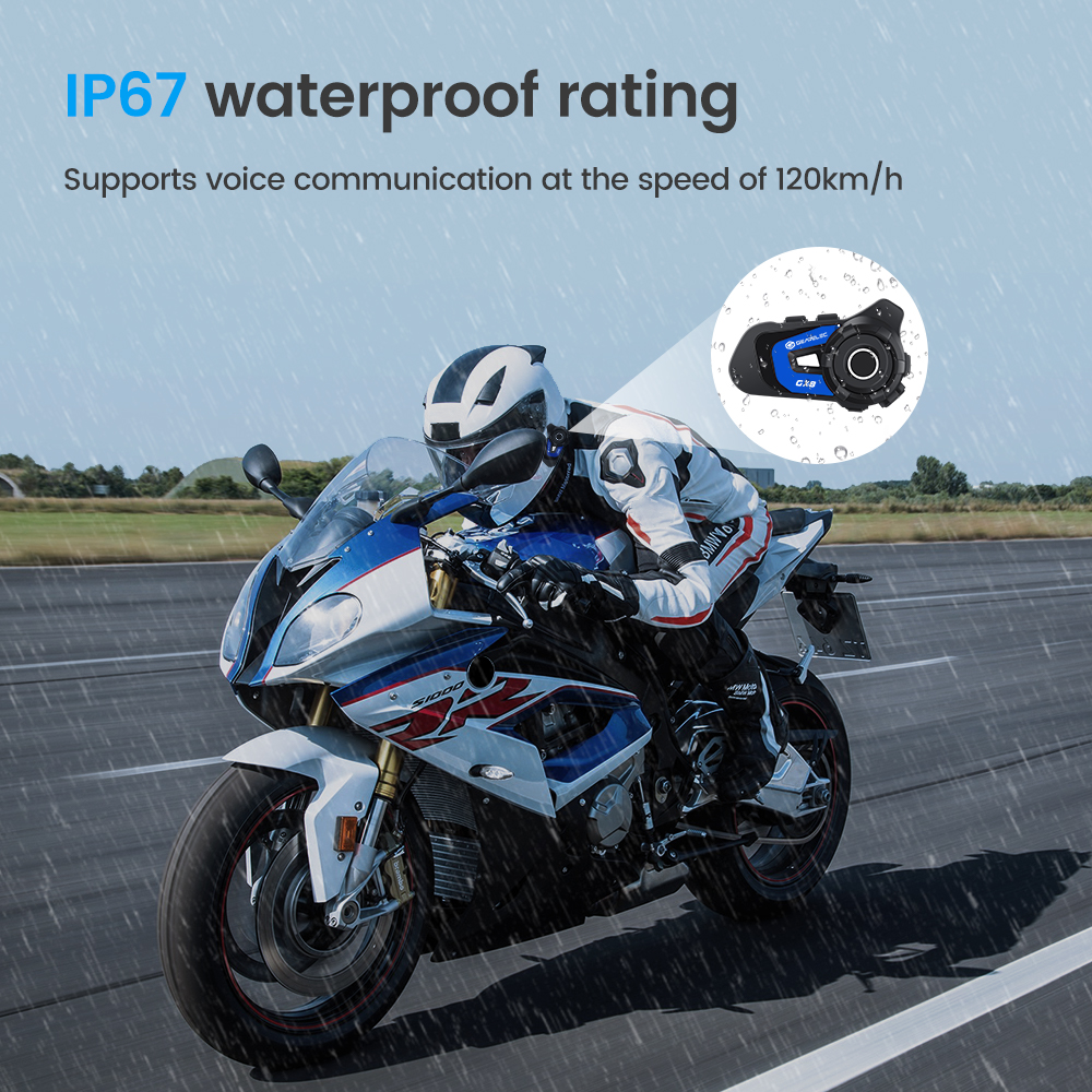 Gearelec Gx8 Bluetooth Motorcycle Intercom Helmet Headset Waterproof