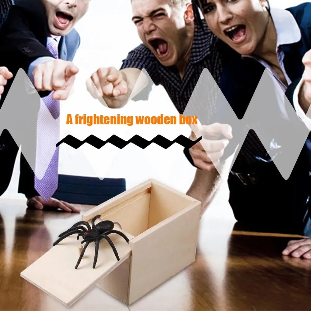 Funny Scare Spider Box Halloween Trick Wooden Prank Surprise Spider Box ...
