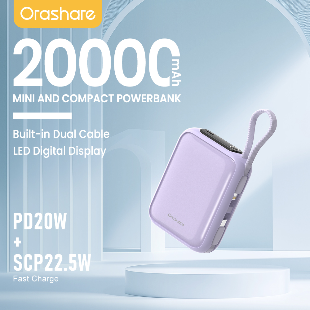 Orashare PCM20 Mini Powerbank 20000mAh Built In Dual Cable 22.5W Fast ...
