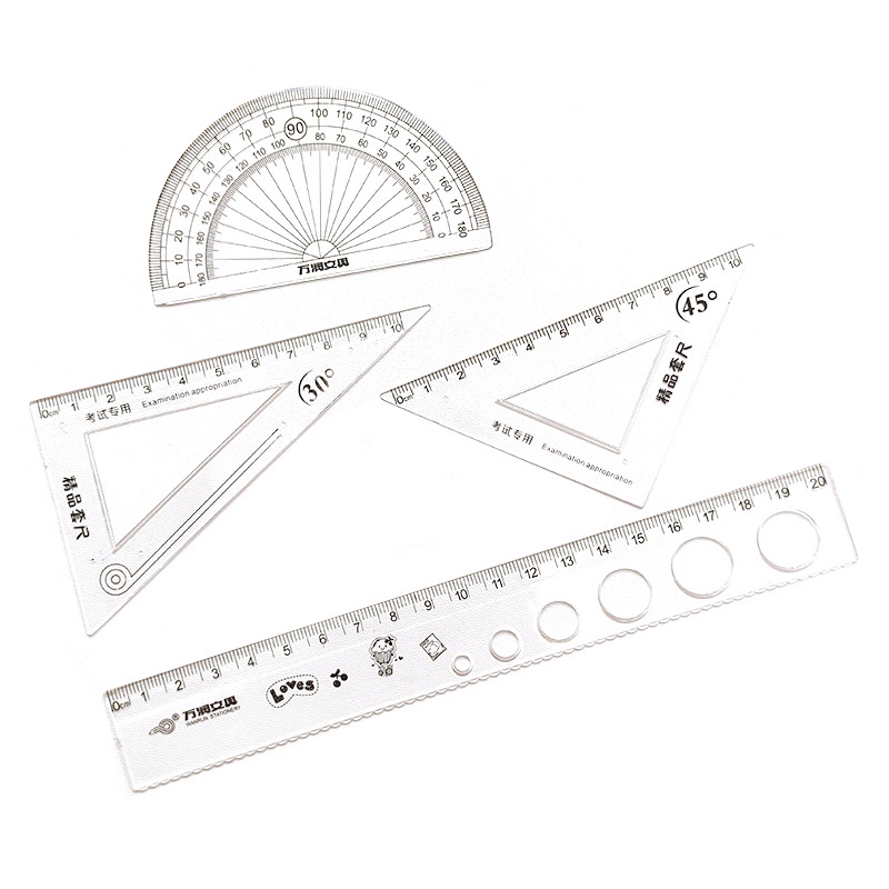 4Pcs Plastic Ruler Set Includes Protractor Triangle Rulers Straight ...