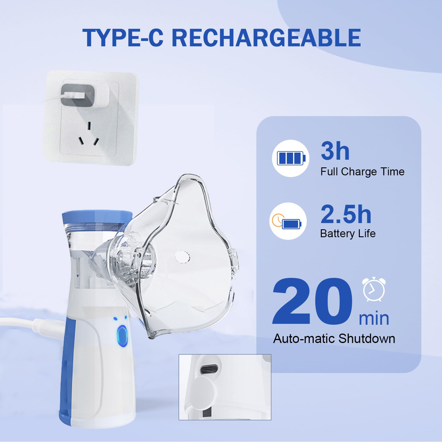 OOKAS Portable Nebulizer Rechargeable Inhaler Ultrasonic Spray ...