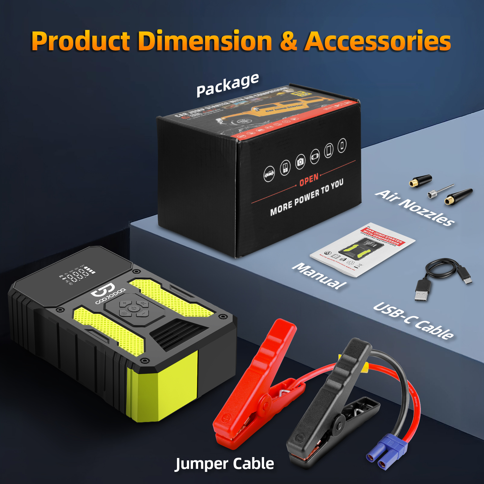 GOOJODOQ Jump Starter Powerbank Air Compressor Pump for Motorcycle Tire ...