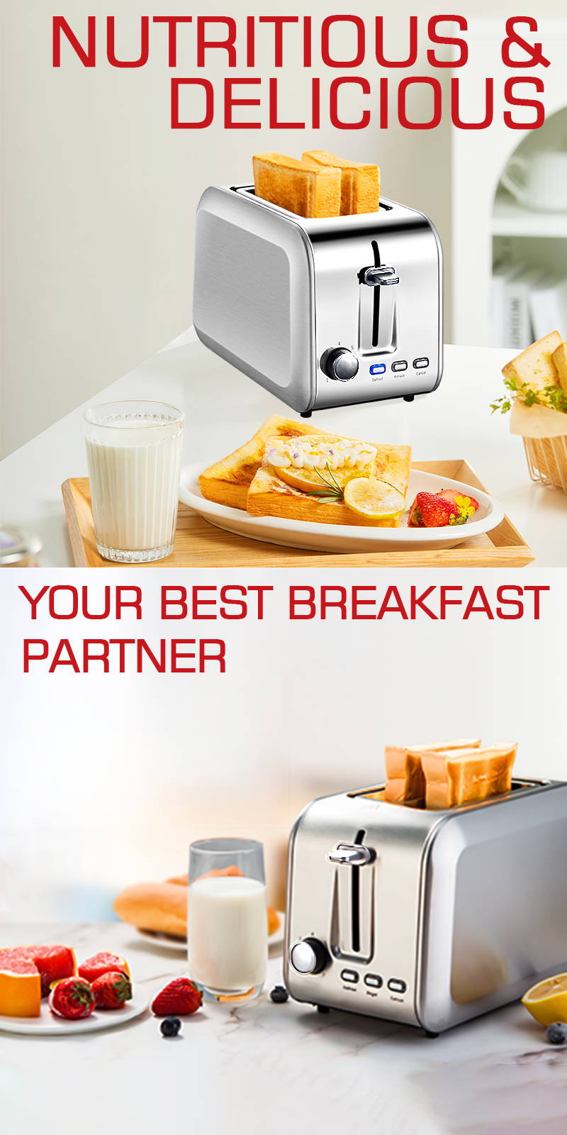 LAHOME 2-Slice Bread Bagel Toaster Automatic High-Lift Leve 7 Gear Warm ...