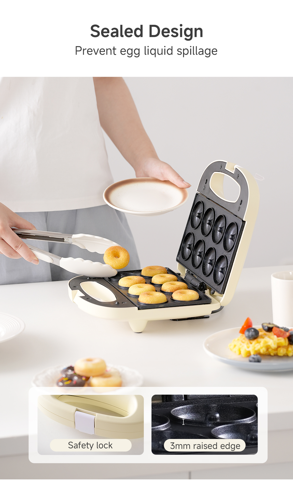 Simplus Donut Maker Breakfast Machine 800W Dual-sized Heating 8 Hole ...
