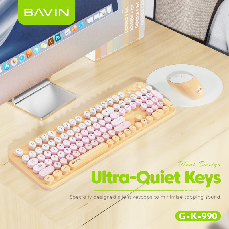 BAVIN K990 2.4G Cute Stylish Wireless Keyboard and mouse Compatible for ...