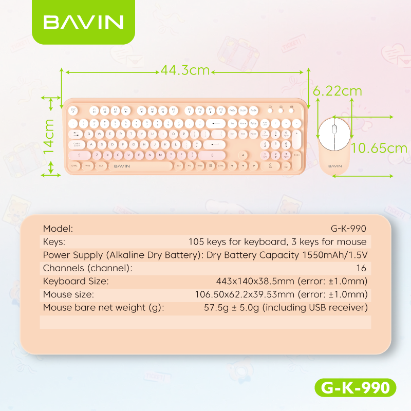 BAVIN K990 2.4G Cute Stylish Wireless Keyboard and mouse Compatible for ...