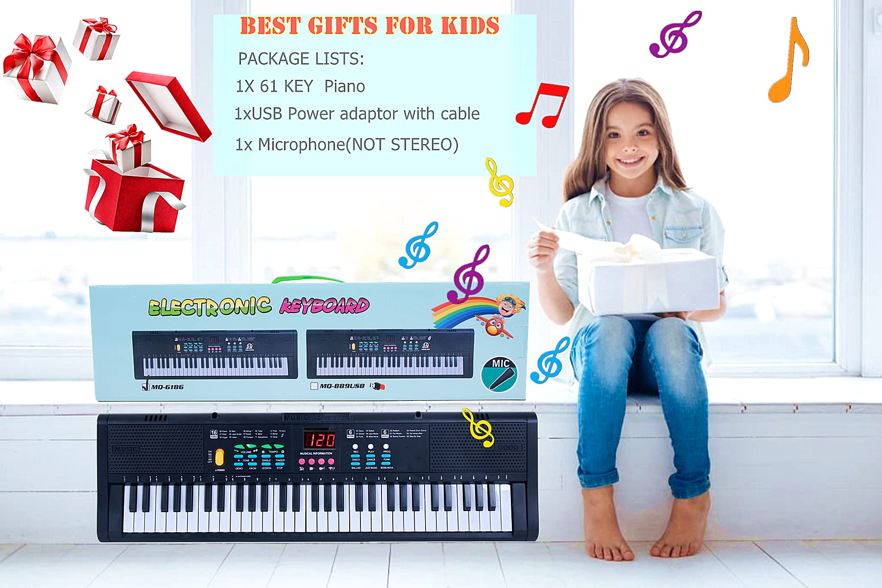 RIXTON Electric Digital Piano Mini Music Electronic Keyboards 61 Keys ...
