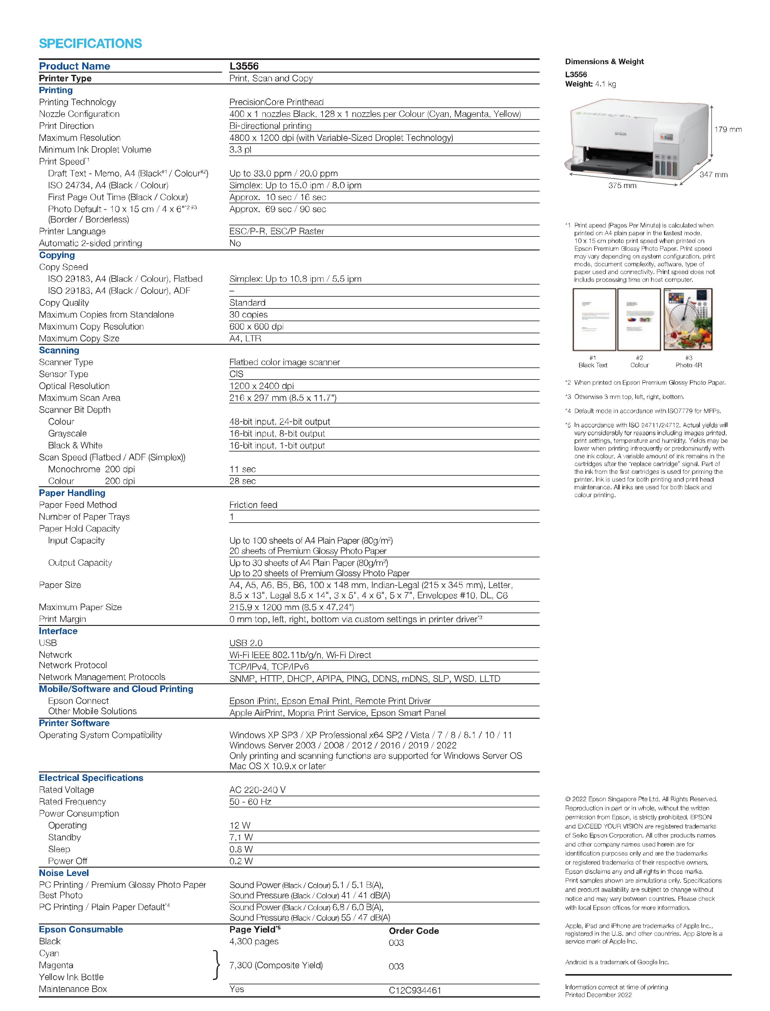 Epson L3556 EcoTank Ink Tank Printer White | Shopee Philippines