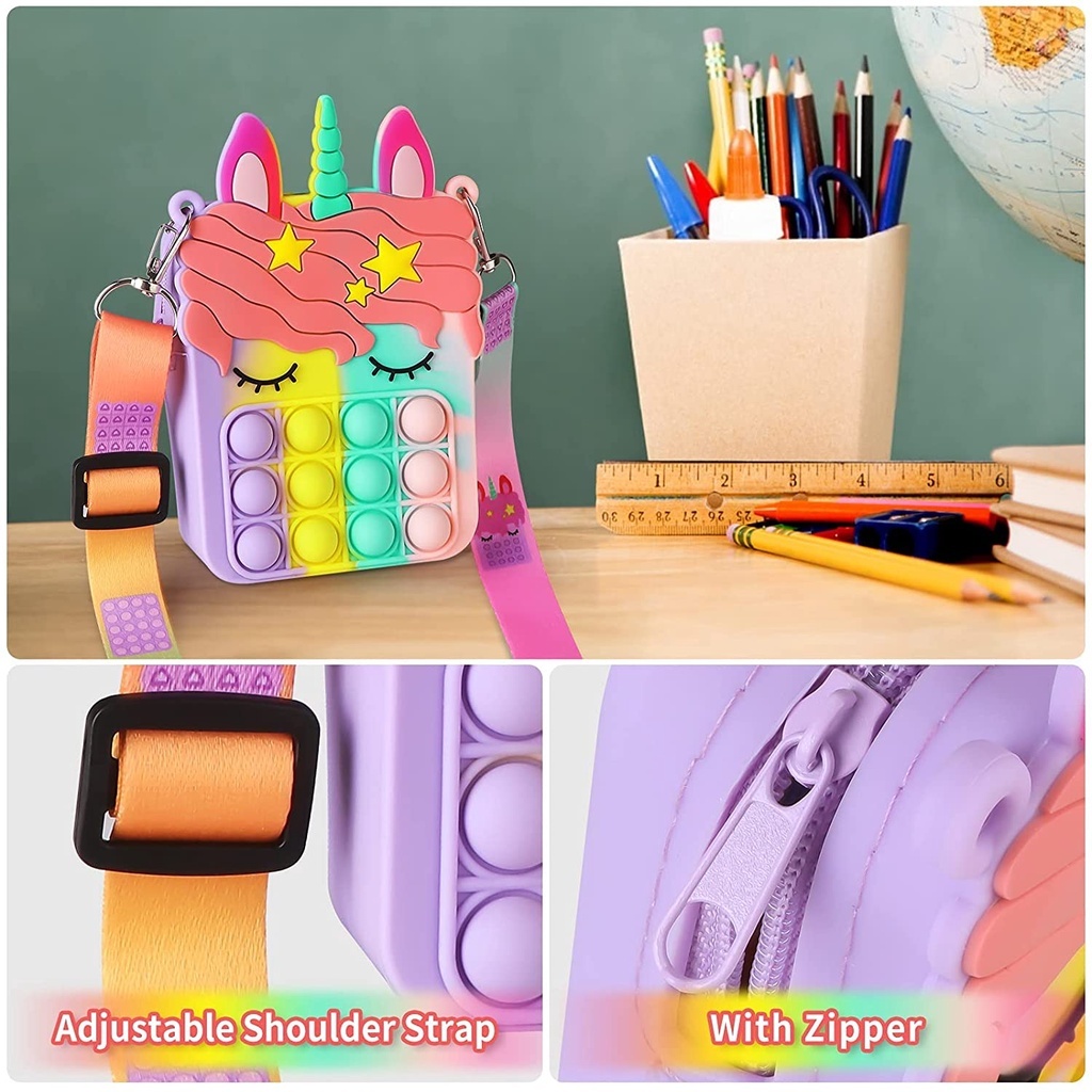 Timi Pop It Bag For Kids Girls Fidget Toy Unicorn Bag Children Coin ...