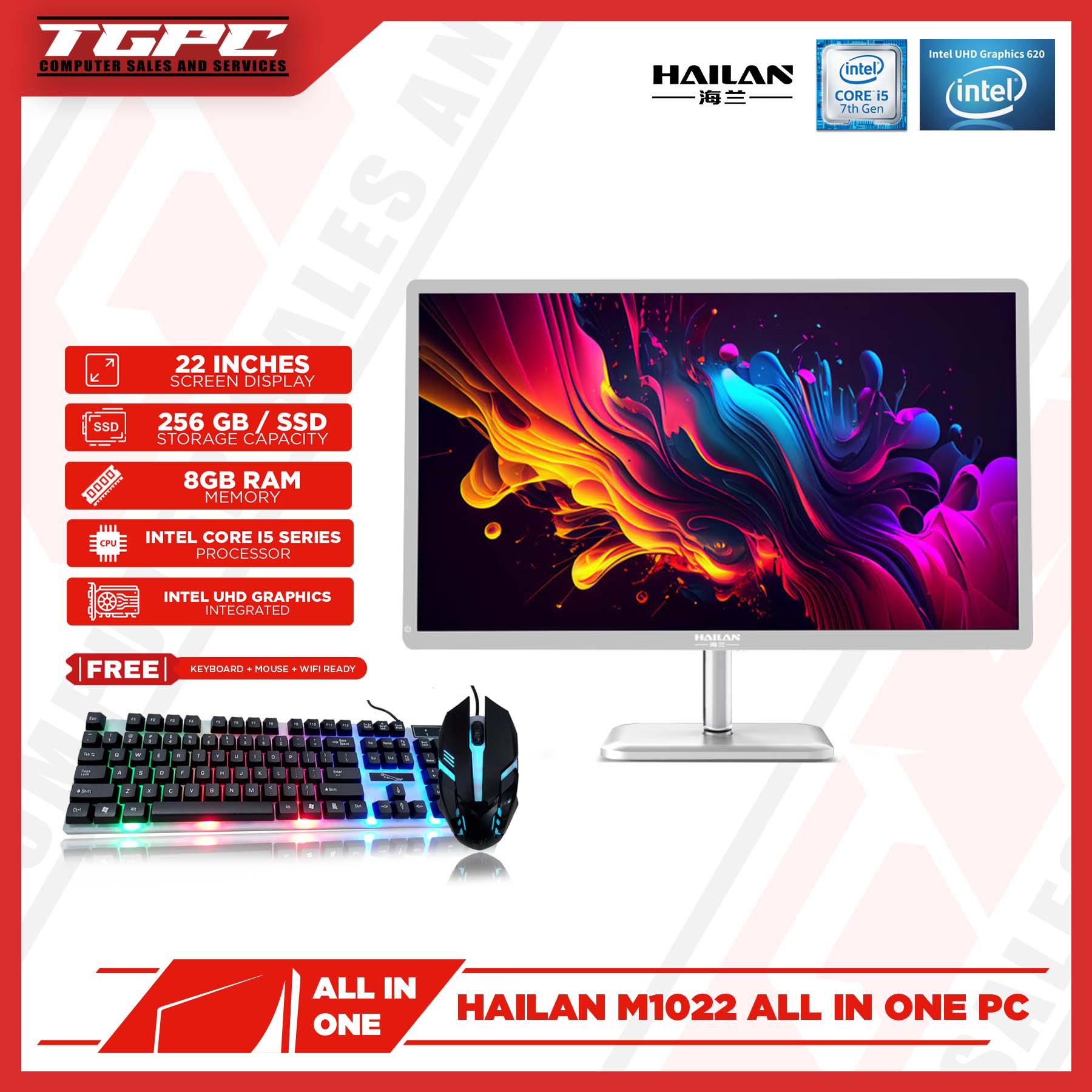 TGPC / All in One PC / Hailan 22" Monitor IPS / i5 - 7th Gen / 8 GB RAM / 256 GB SSD / PRELOVED ...