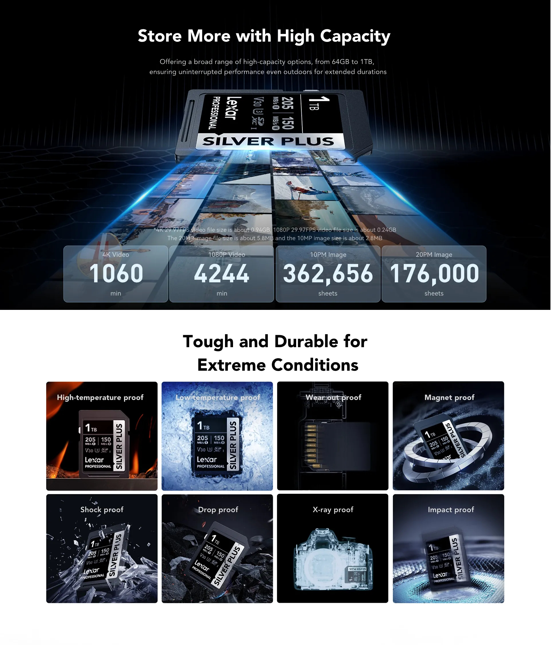 Lexar Professional Silver Plus 64GB/128GB/256GB SDXC UHS-I SD Card ...