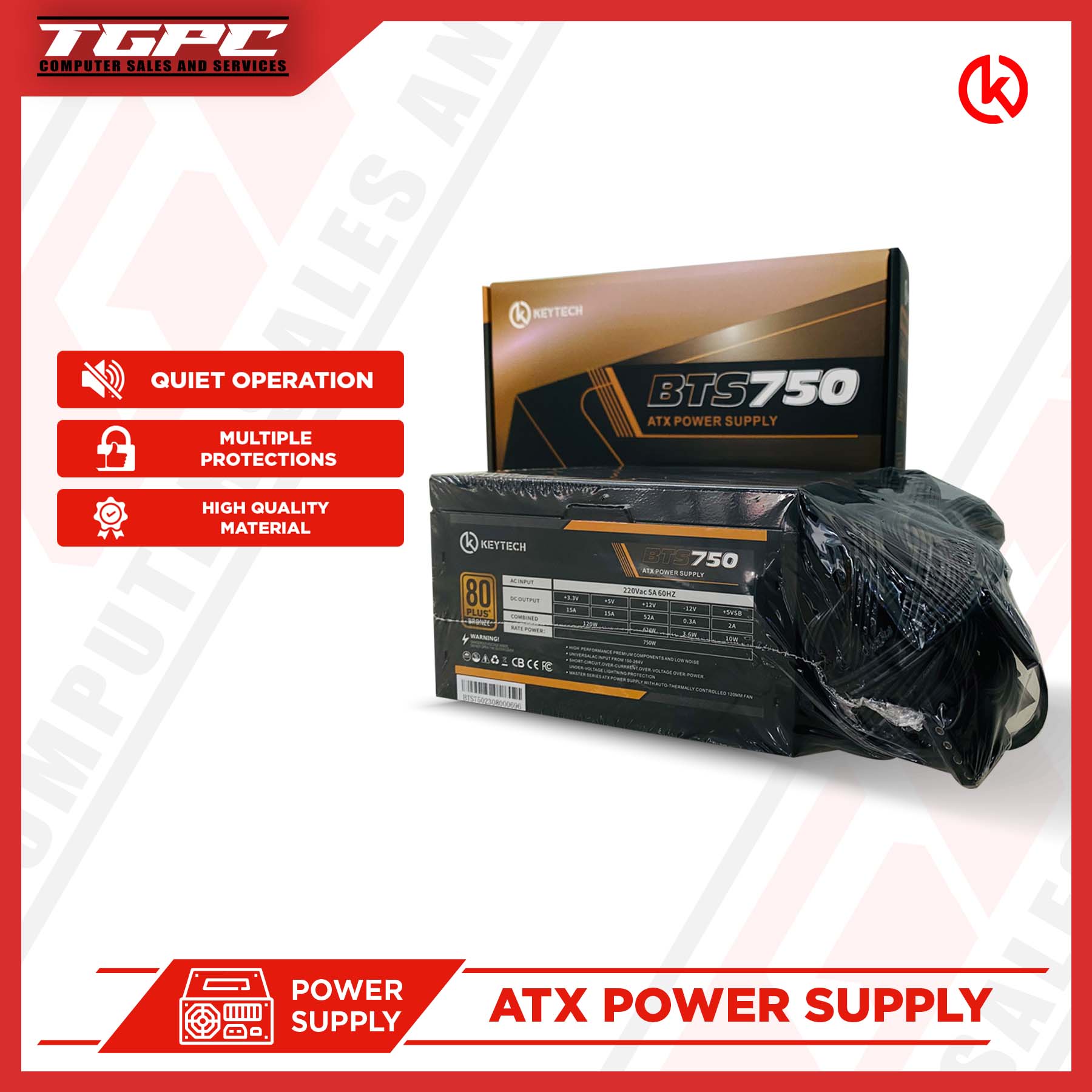 Keytech BTS 550 650 750 Watts ATX Power Supply True Rated 80+ Bronze ...