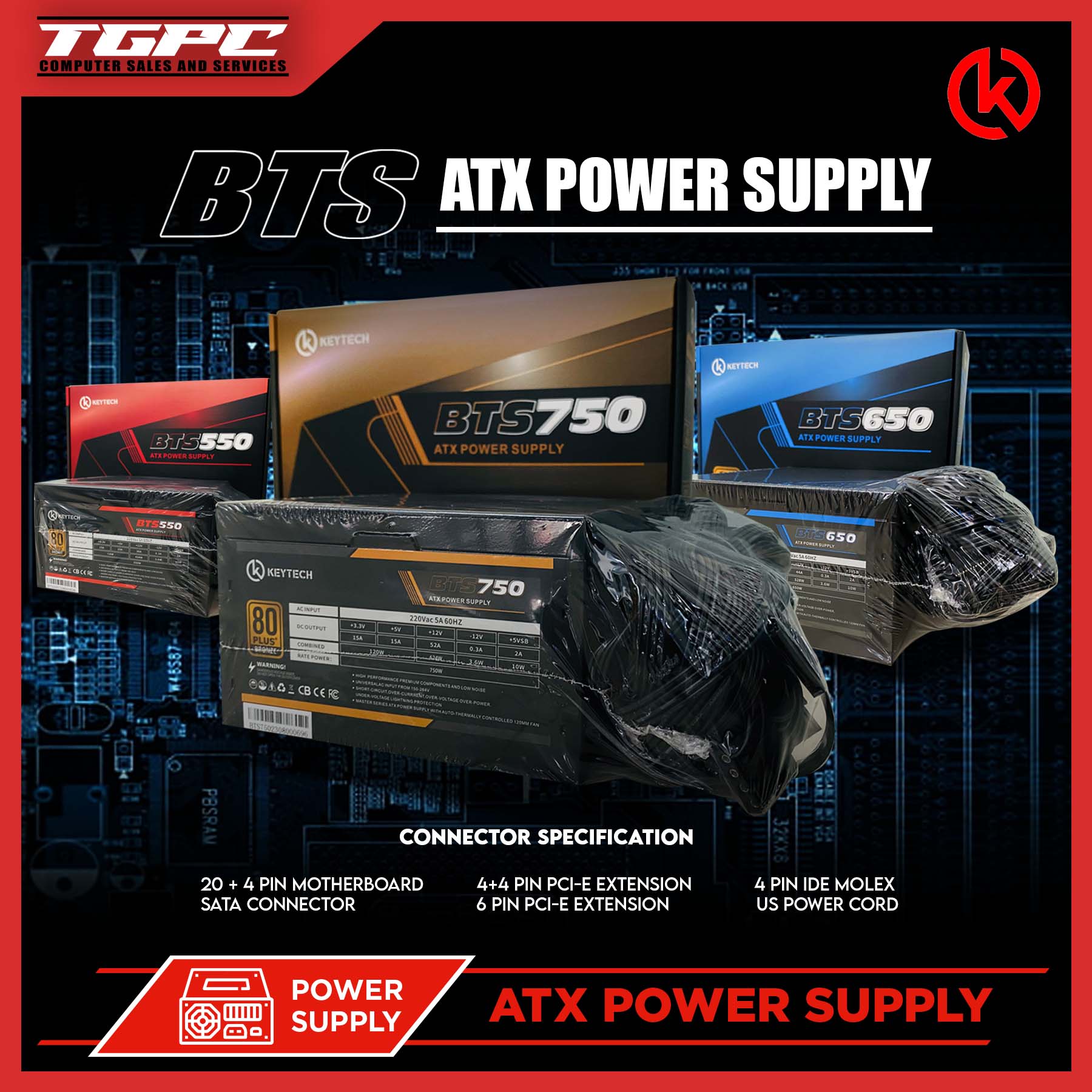 Keytech BTS 550 650 750 Watts ATX Power Supply True Rated 80+ Bronze PSU | Shopee Philippines