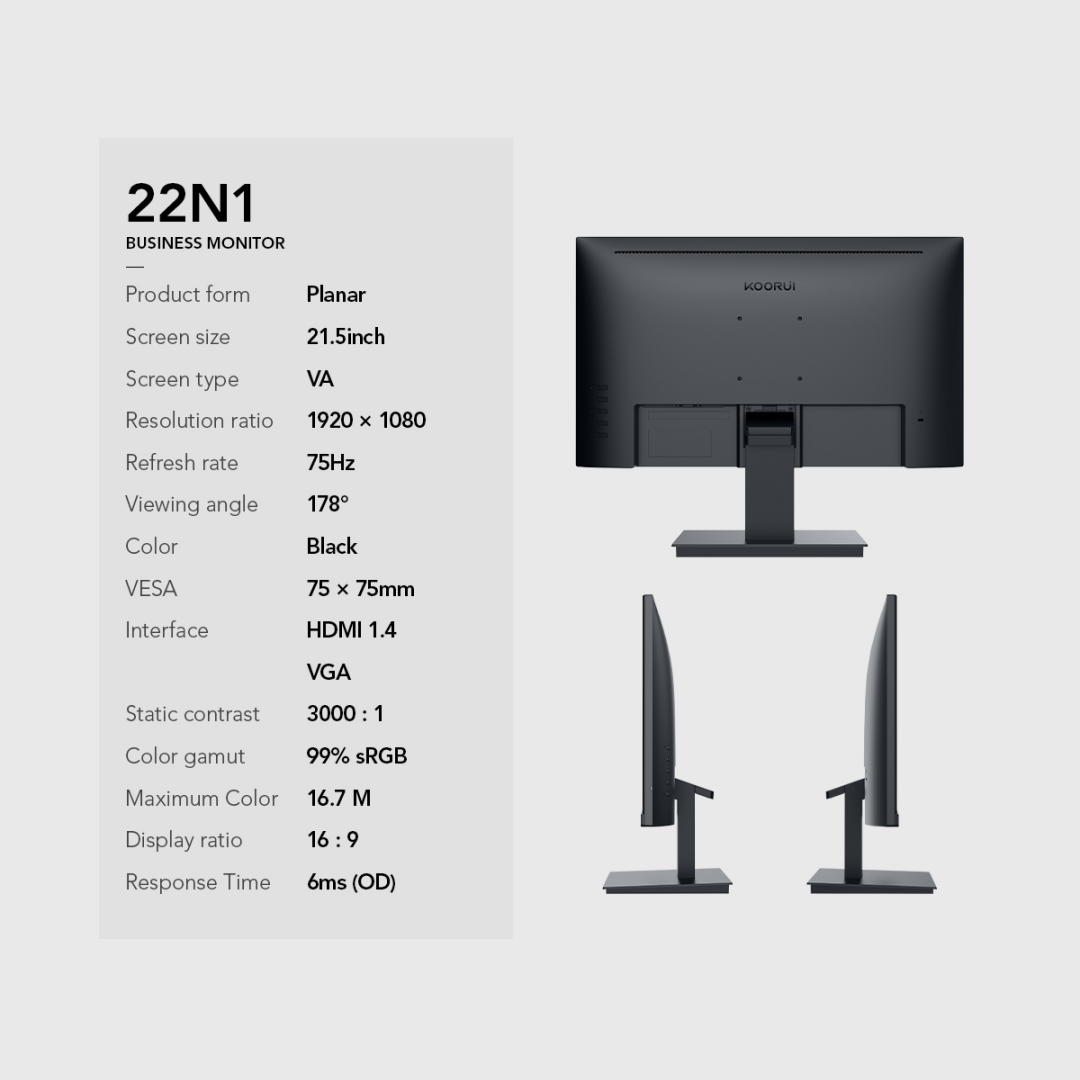 Koorui 22N1 Powered by Hkc VA 75 Hz 1920 x 1080 21.5 Inch / E2212F VA ...
