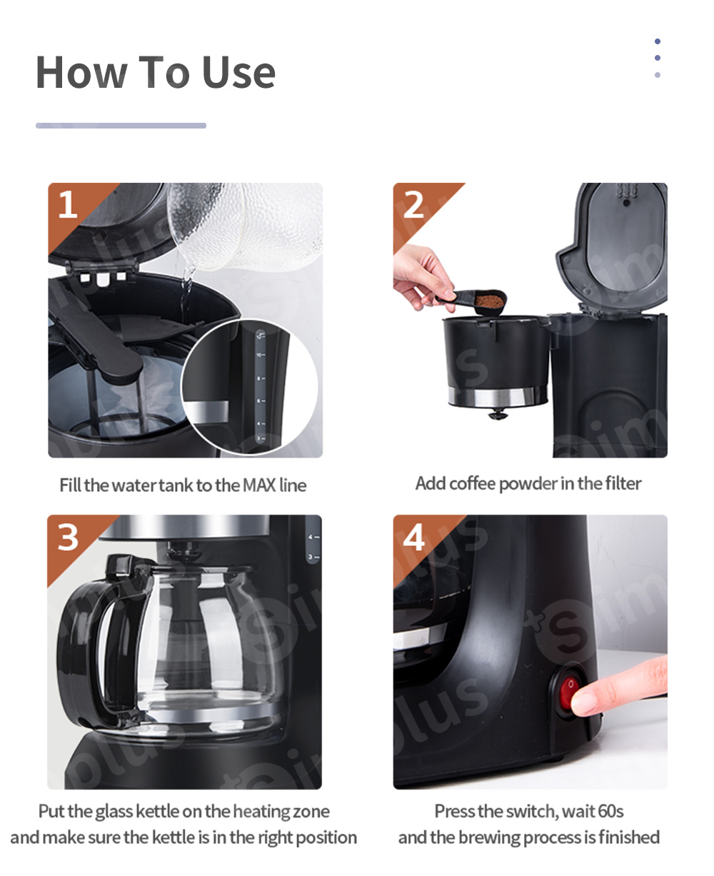 Simplus Drip Coffee Maker 1200ml Capacity Coffee Machines Removable ...
