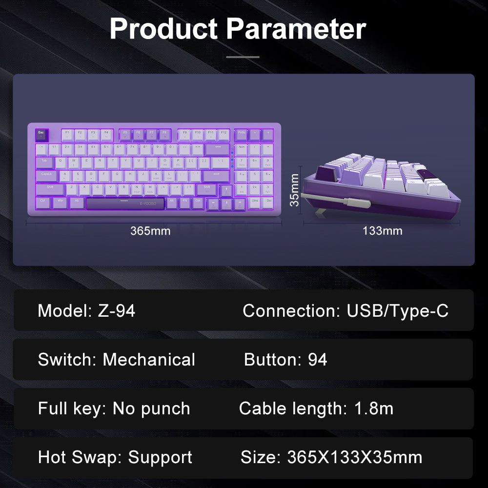 E-YOOSO Z-94 Rainbow Light 94-Keys Hot-Swappable Wired Mechanical ...