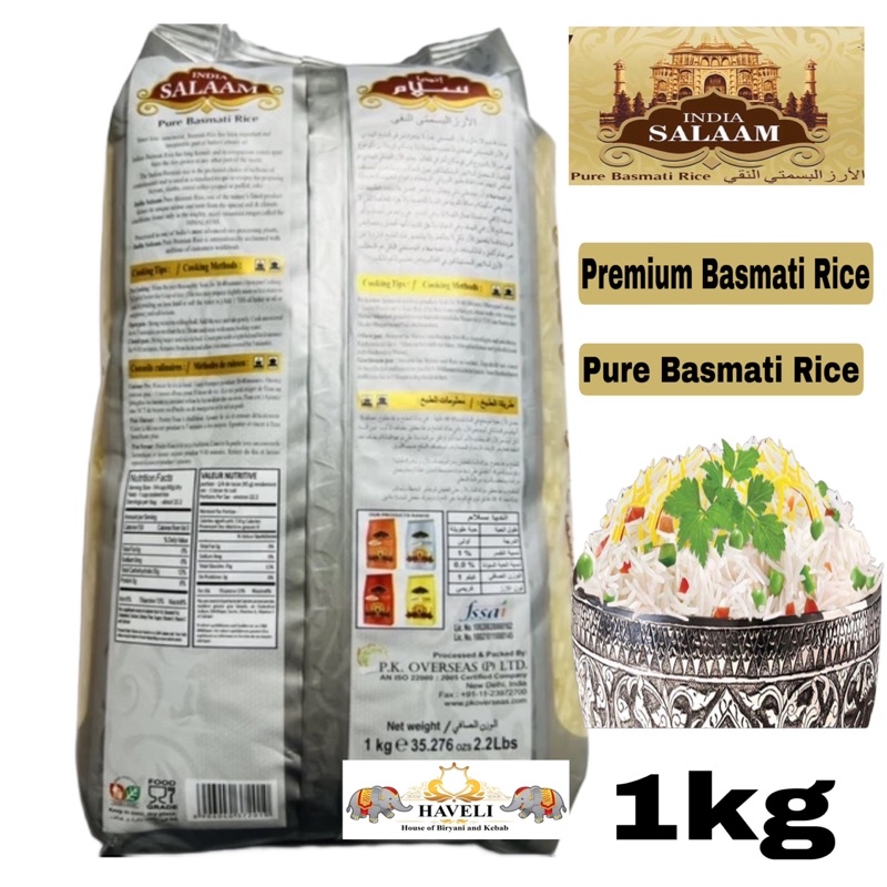 India Salaam White Premium Pure Basmati Rice 1kg Original Pack | Shopee ...