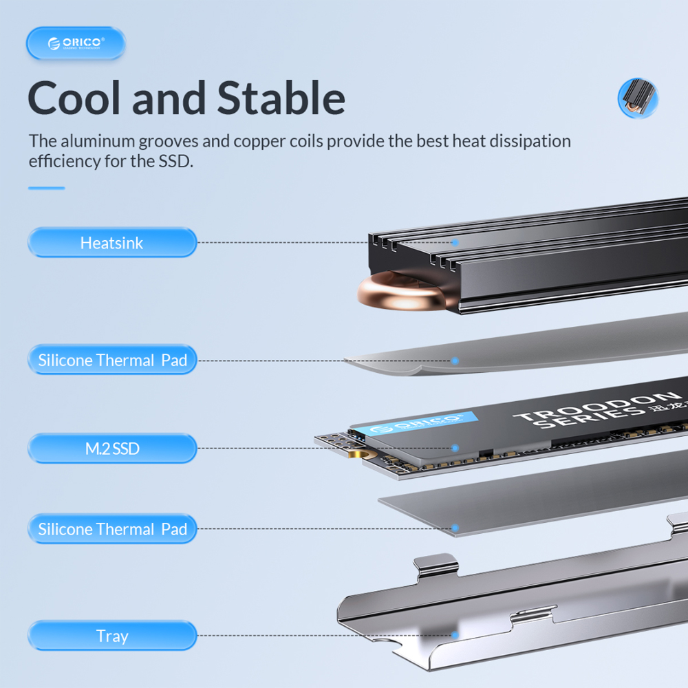 ORICO M2HS1 M.2 SSD Copper Aluminum Heatsink with Thermal Fin for 2280 ...