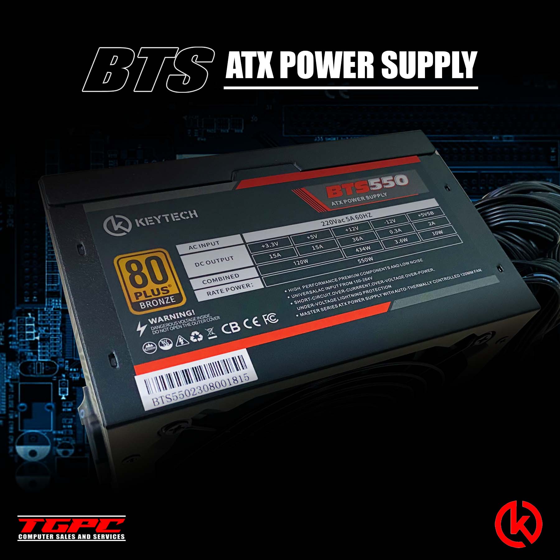 Keytech BTS 550 650 750 Watts ATX Power Supply True Rated 80+ Bronze ...