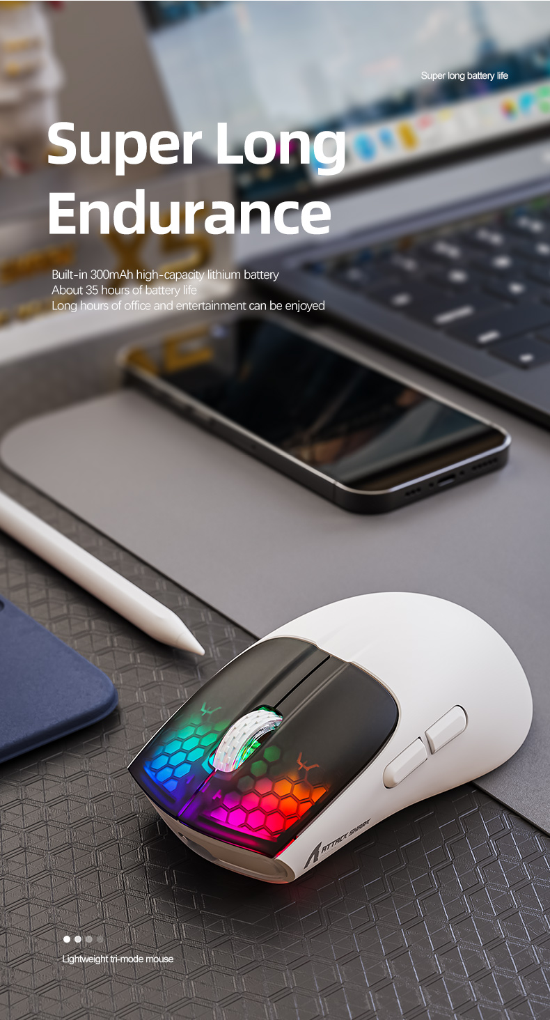 Attack Shark X5 RGB Wireless Gaming Mouse Backlit Ultralight 2.4G + BT ...