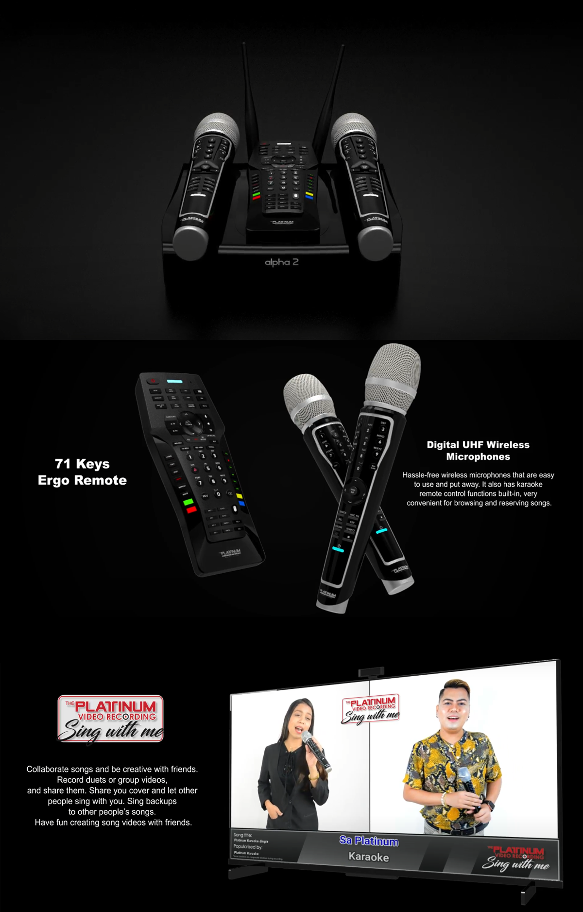 Platinum Karaoke Alpha 2 4K Wireless Mic Player with Digital and ...