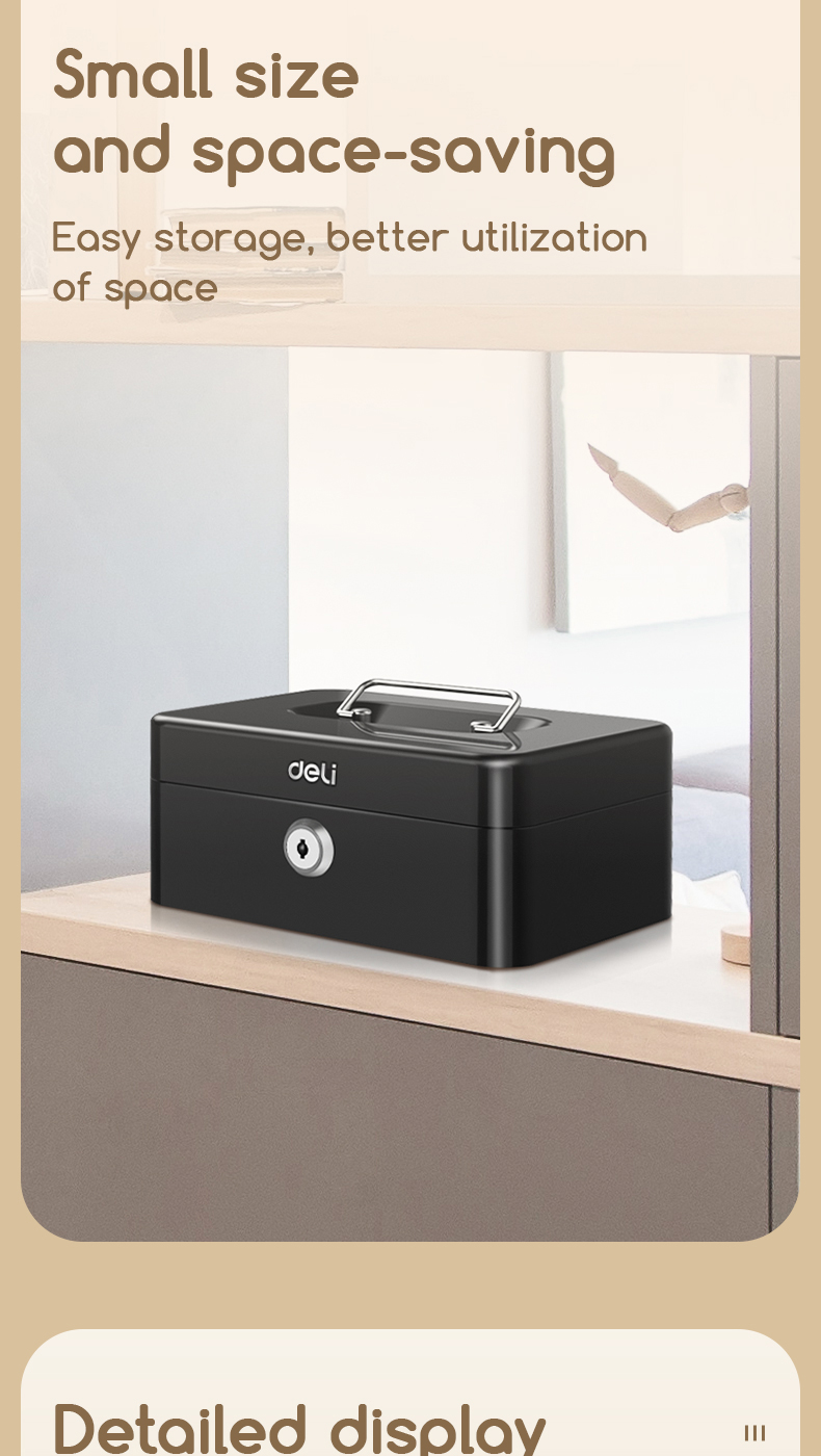 Deli Cash Box With Lock Portable Safety Cash Coin Money Box Security ...