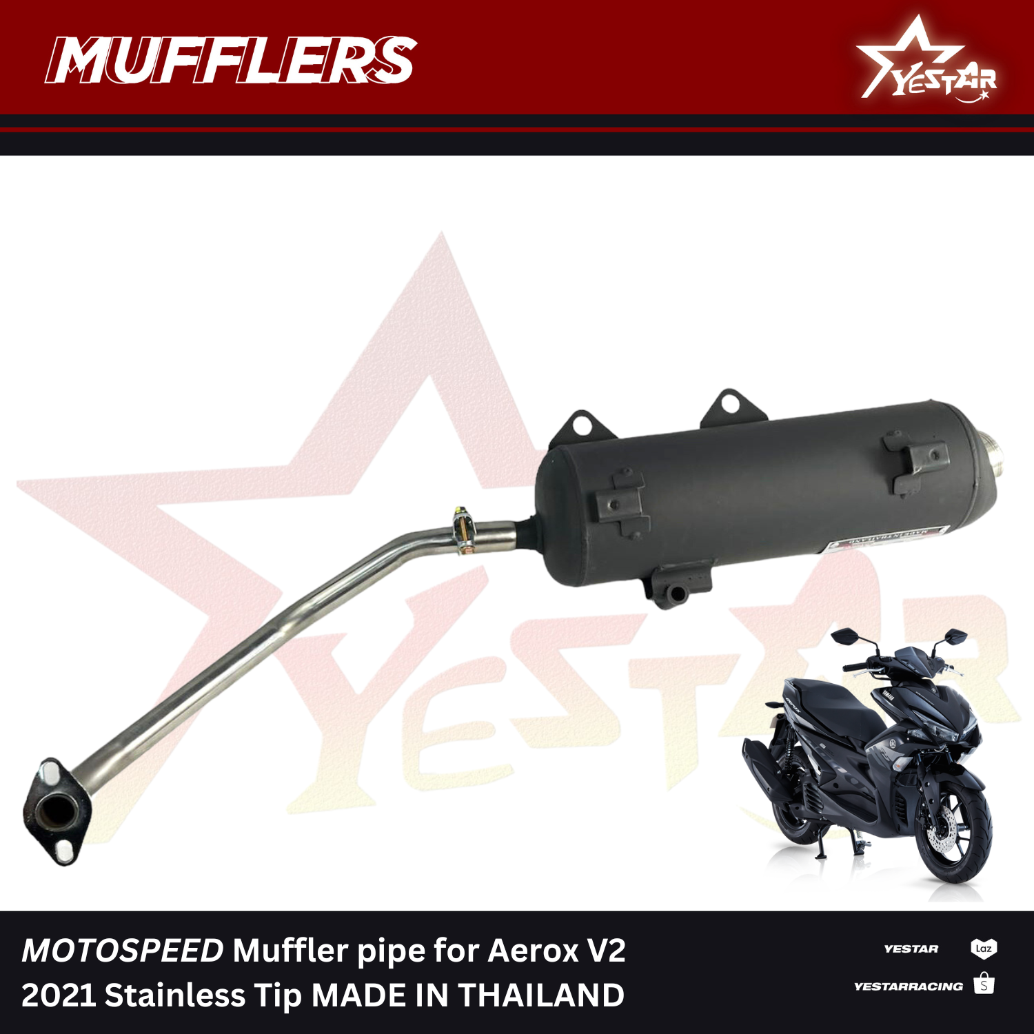yestarph Motospeed Muffler pipe for AEROX V2 2021 Stainless tip Made in ...