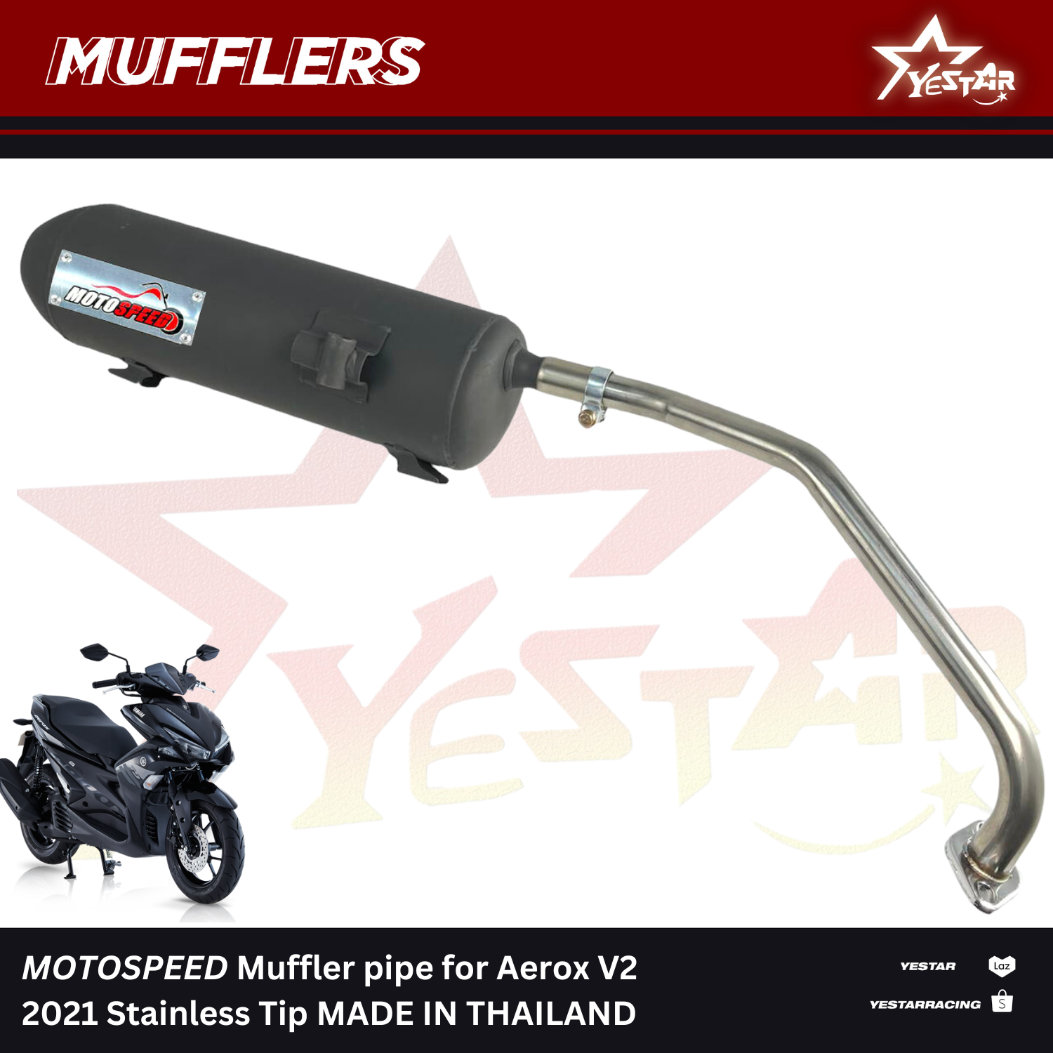 yestarph Motospeed Muffler pipe for AEROX V2 2021 Stainless tip Made in ...