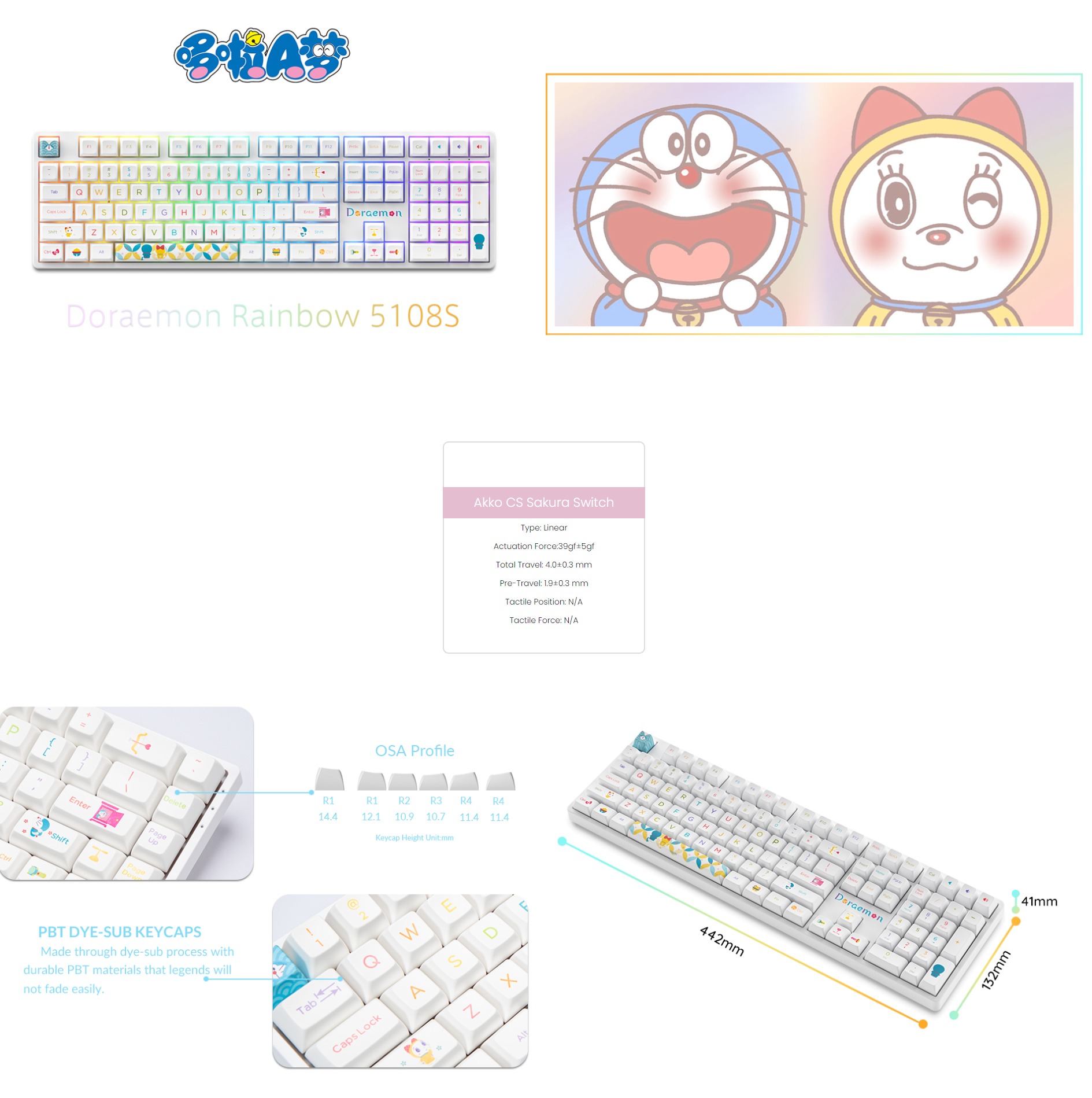 Akko Doraemon Rainbow 5108S RGB Wired Mechanical Keyboard (Akko CS ...