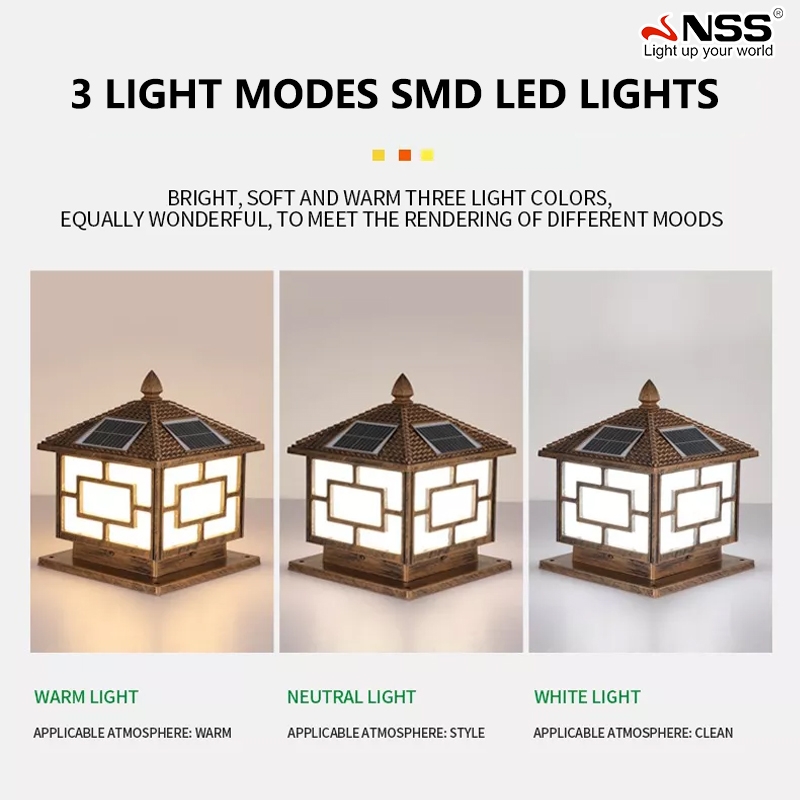 NSS Solar Garden Light Post Lamp Outdoor IP65 Waterproof Solar Pillar ...