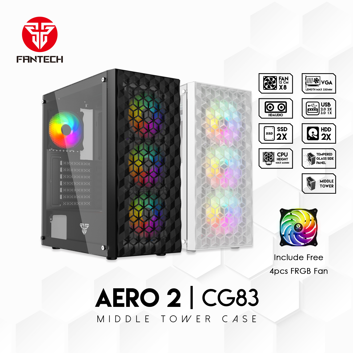 Fantech Aero 2 CG83 RGB PC Case Tempered Glass, ATX/Micro ATX/Mini ITX ...