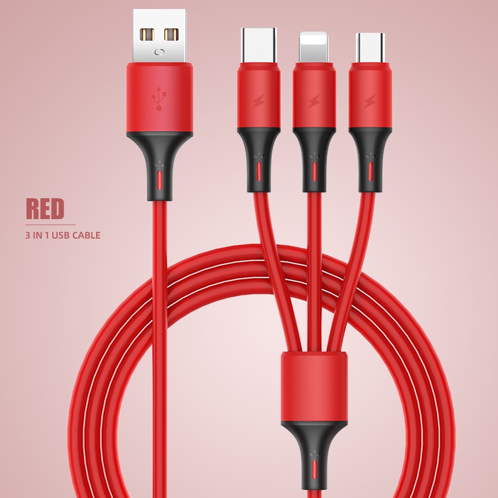 Zeus 120cm 3 In 1 Liquid Silica Gel USB Charge Cable For Micro USB Type ...