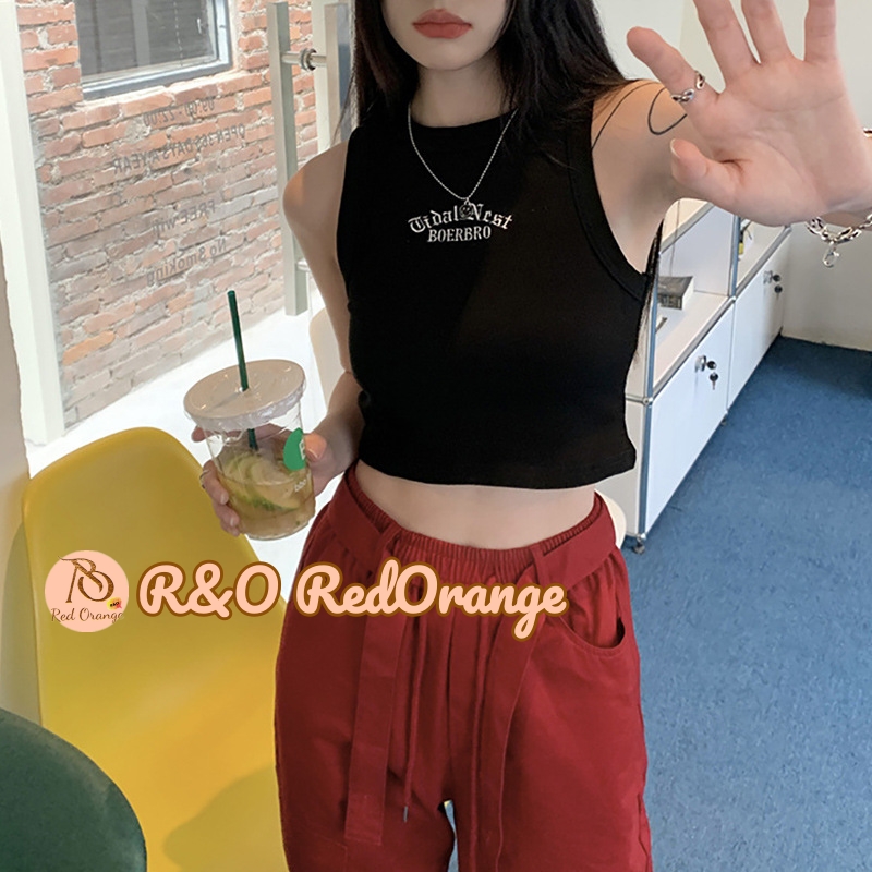 R&O Racer Back Crop Top for Women embroidered Knitted Korean Trendy ...