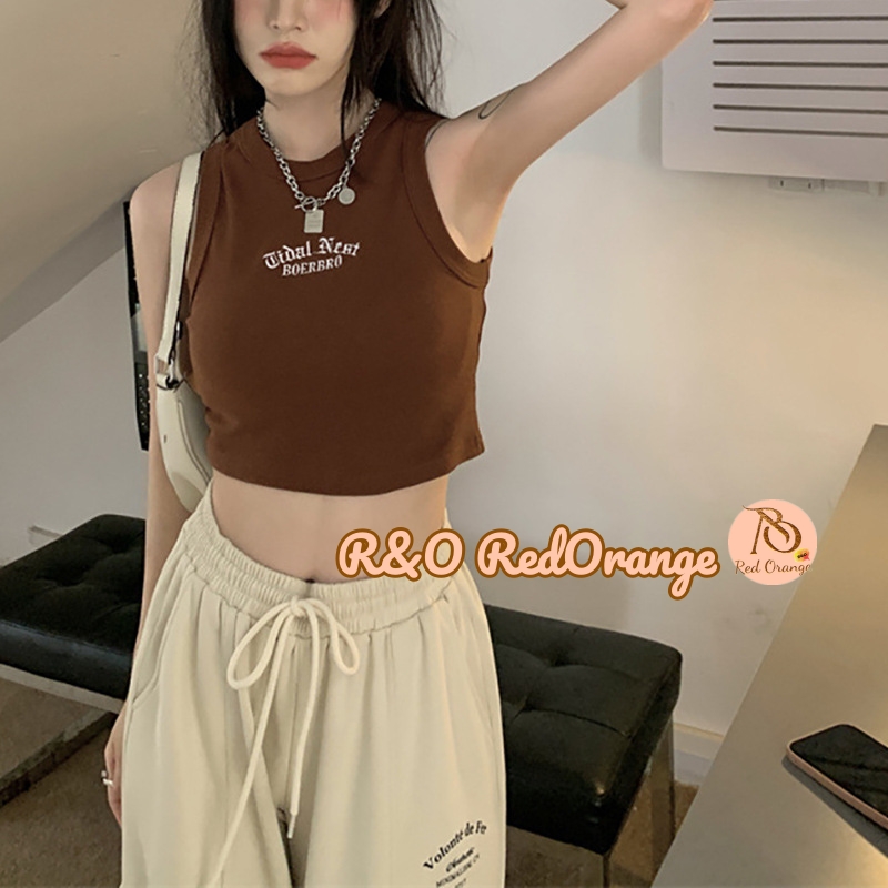 R&O Racer Back Crop Top for Women embroidered Knitted Korean Trendy ...