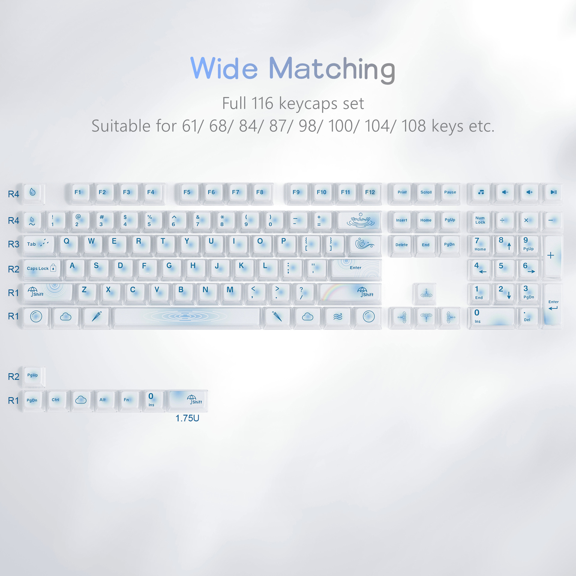 116 Keys Raindrop Theme ASA Profile PBT+PC Pudding Keycaps For 61/68/84 ...
