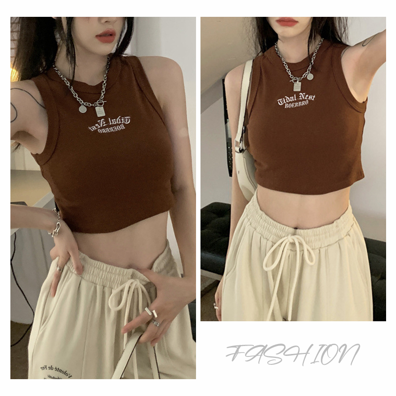 Korean Racer Back Crop Top for Women embroidered Knitted Korean Trendy ...