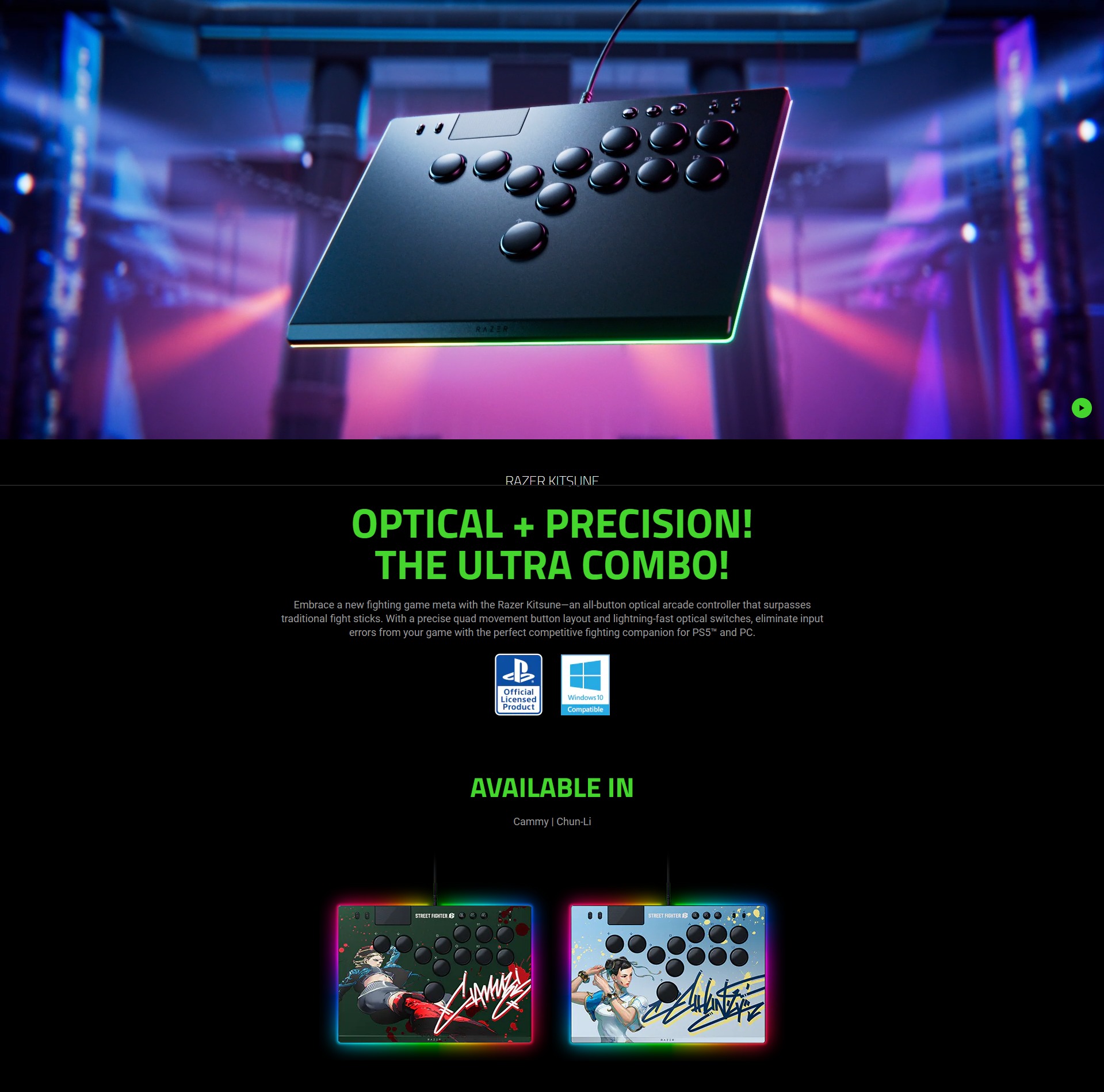 Razer Kitsune All-Button Optical Arcade Controller For PS5 & PC ...