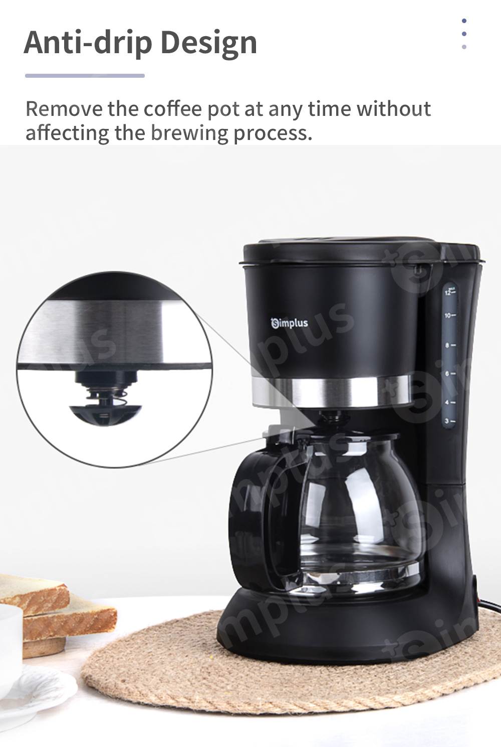 Simplus Coffee Maker 12-Cup Drip Multi-Function Coffee Machines KFJH005 | Shopee Philippines