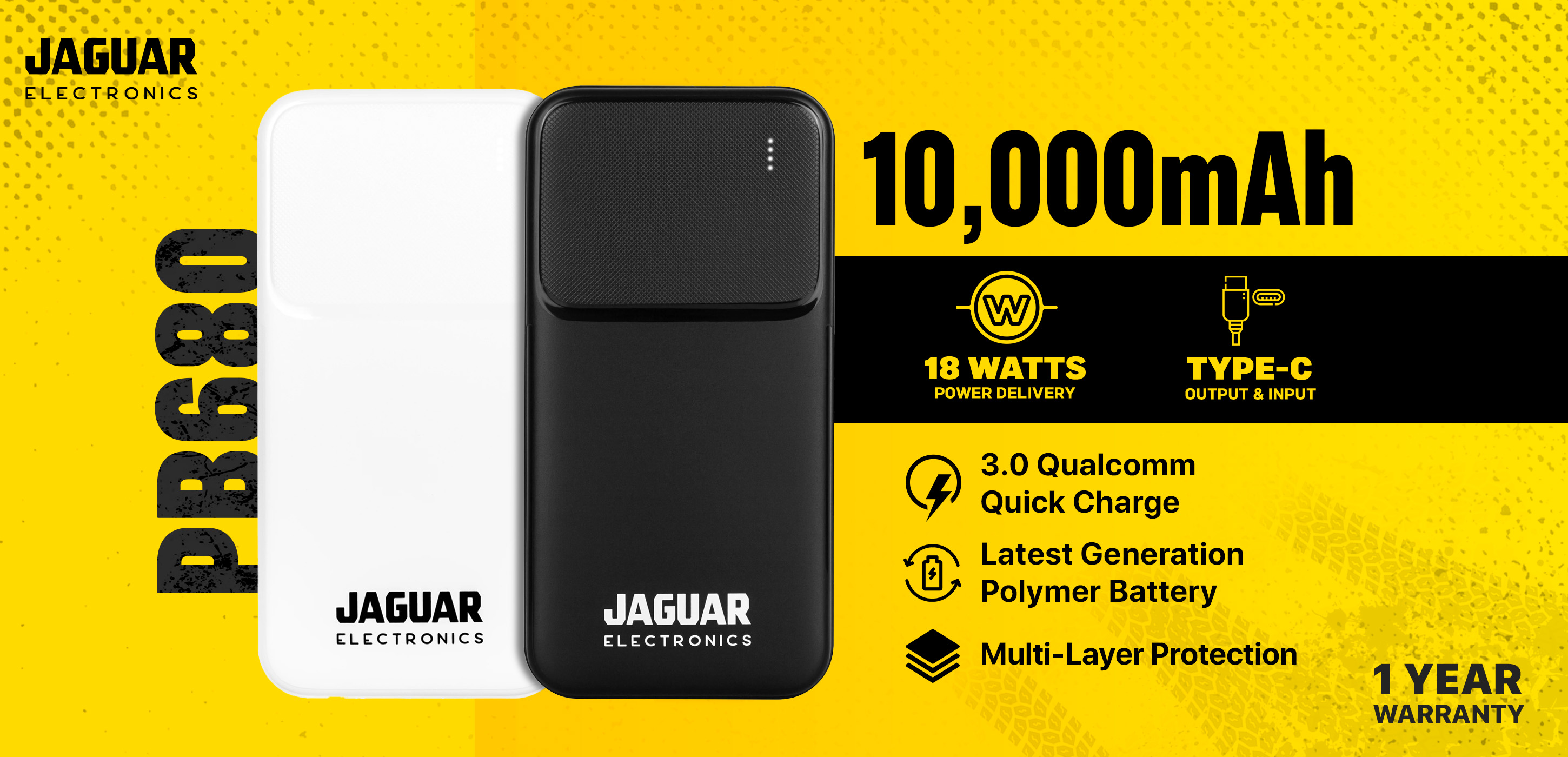 JAGUAR ELECTRONICS PB680 V2 10000mAh Power Bank 18W PD 3.0 Fast Charging Type-C Input/Out ...