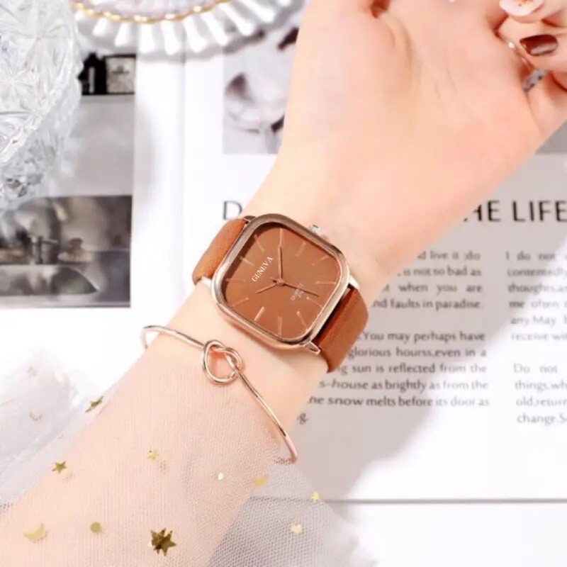 Relo Fashion Women’s Watch Leather Belt Simple Elegant Ins Style Square ...