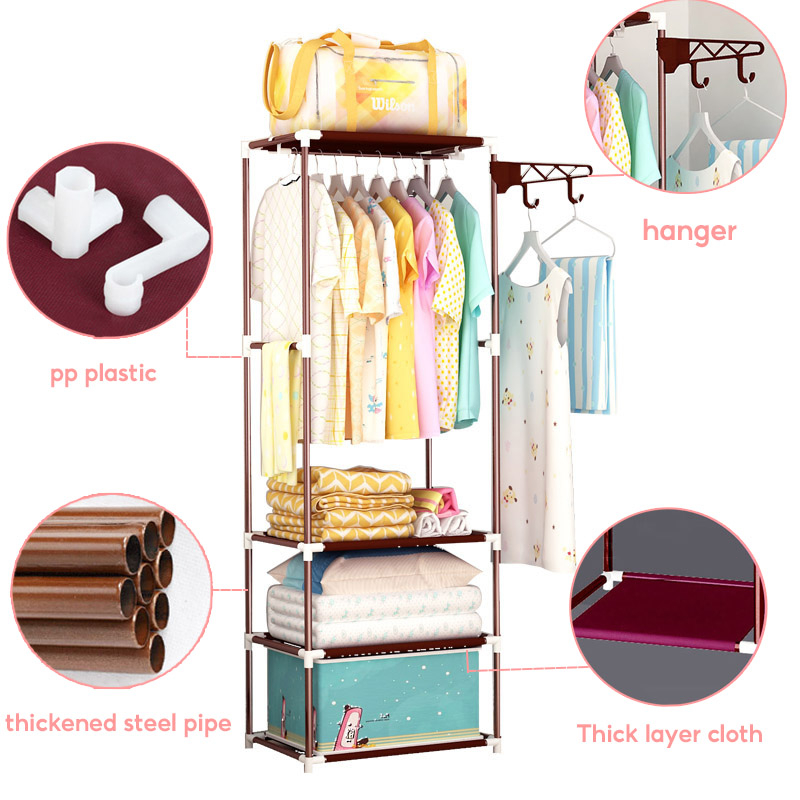 2/3/4 Row Bedroom Clothes Hanger Drying Rack Coat Rack Multi-Function ...