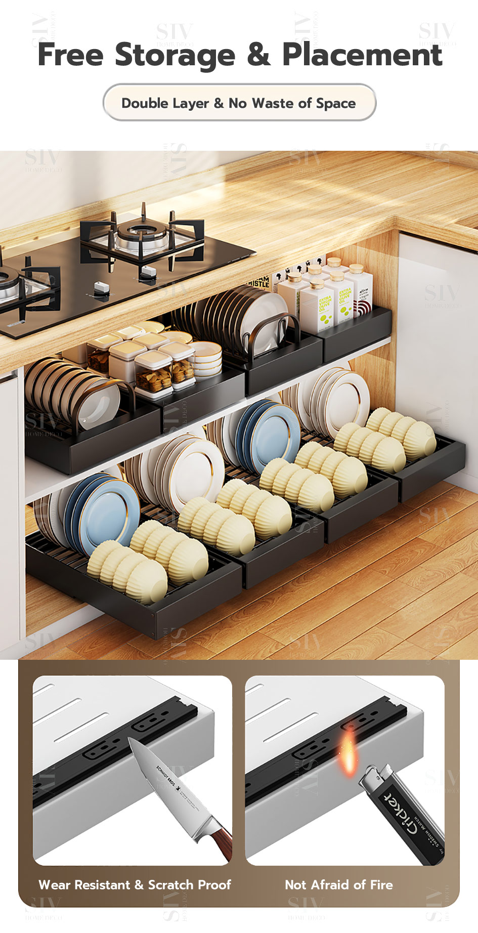 SIV Pull Out Dish Rack Spice Rack For Kitchen Cabinet Sliding Basket ...