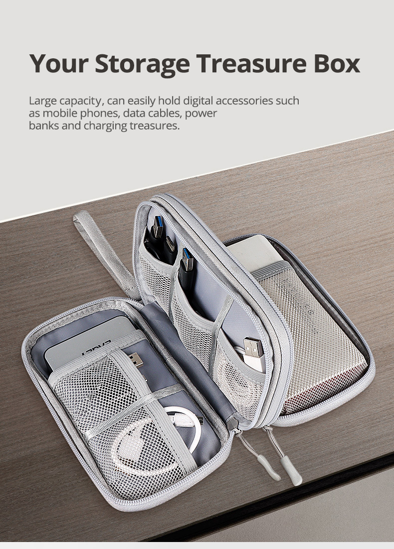 Double Layer Cable Organizer Portable Cable Storage Pouch Waterproof ...