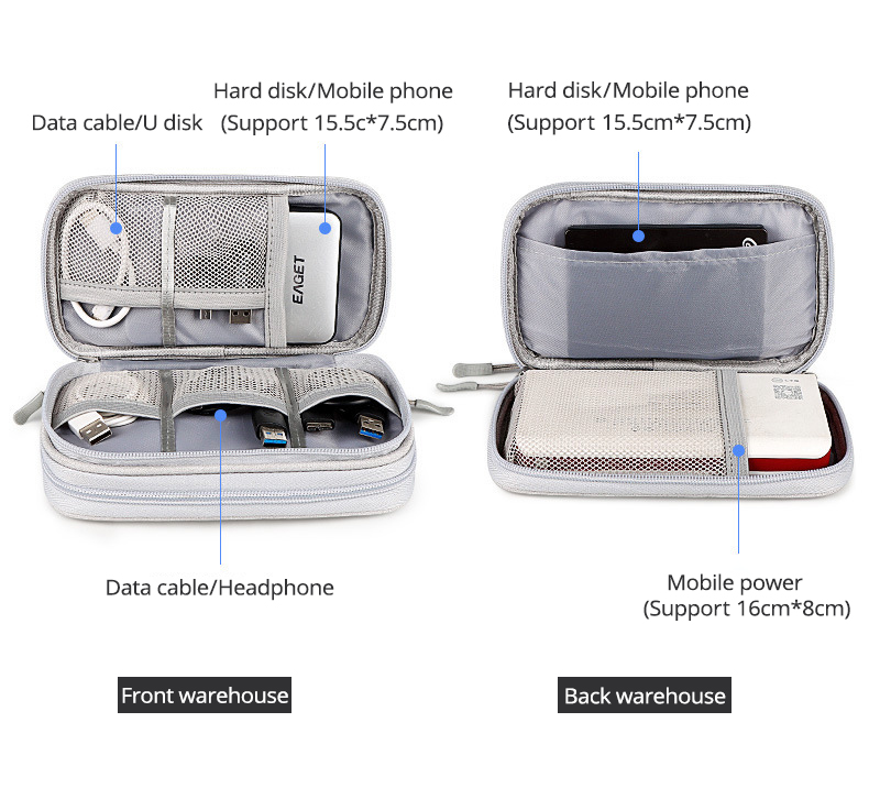 Double Layer Cable Organizer Portable Cable Storage Pouch Waterproof ...
