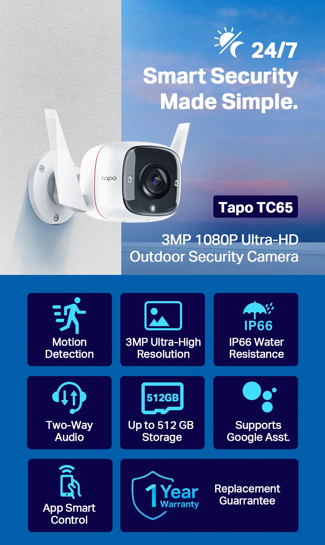 TP-Link Tapo TC65 3MP Outdoor Security Wi-Fi IP Camera Advanced Night ...