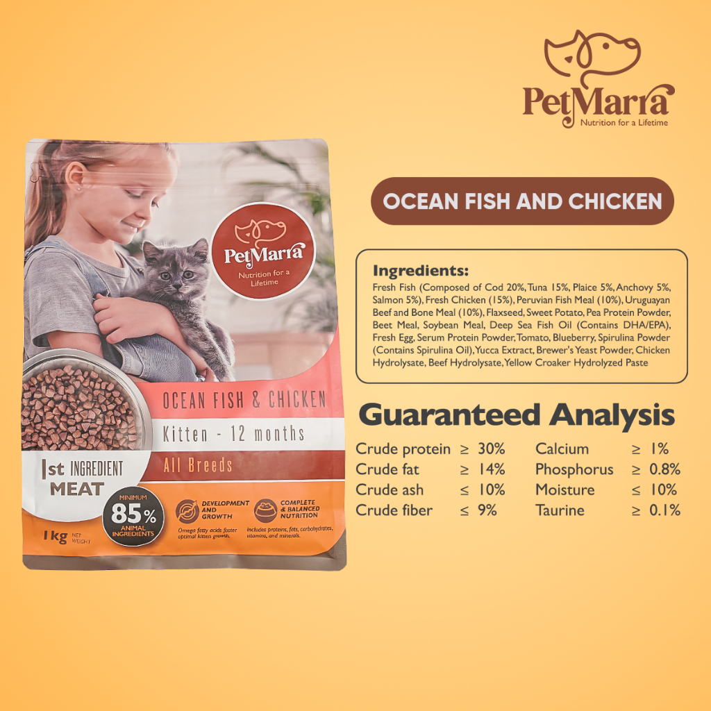 PetMarra Kitten Adult Cat Dry Food Oceanfish Chicken Liver 1kg ...