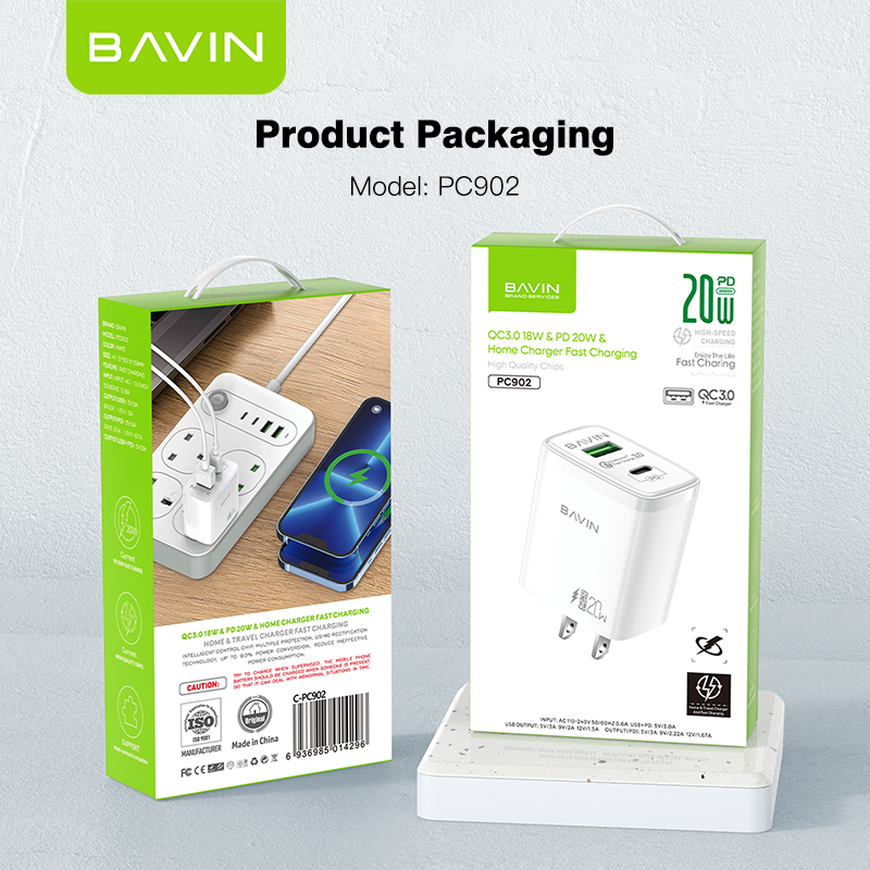 BAVIN PC905 / PC902 PD20W+QC3.0 Fast Charging Charger Adapter Dual Port ...