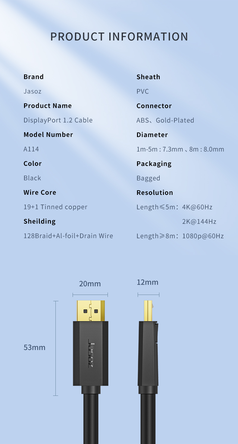 Jasoz 4K HD DisplayPort DP Male To Male Cable Display Port Cable 4K ...