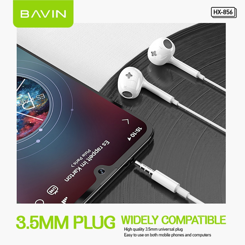 BAVIN HX856 Wired Earphone Hifi Sound W/ Controller & Mic for 3.5mm ...
